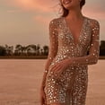 (Gold XL) hot style deep V long-sleeved sequin dress mini dress ...