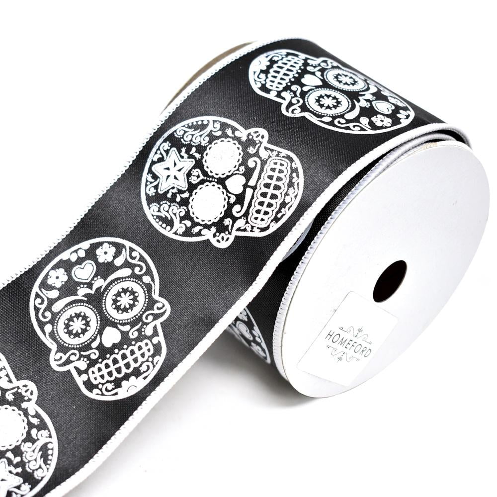 Day of the Dead Sugar Skull Wired Ribbon, Black, 2-1/2-Inch - Walmart ...