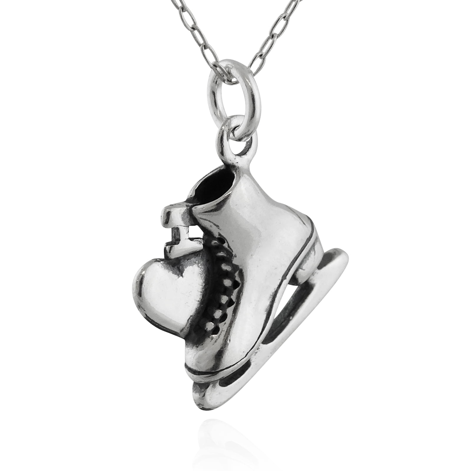 Sterling Silver 3D I Love Ice Skating Pendant Necklace, 18" Chain ...