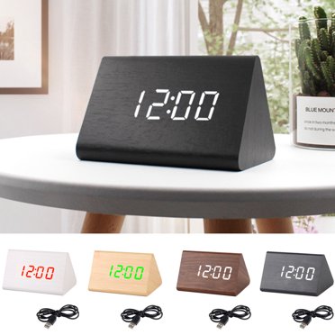 AURORA TRADE Modern Triangle Wood Clock Digital LED Wooden Alarm Clocks ...
