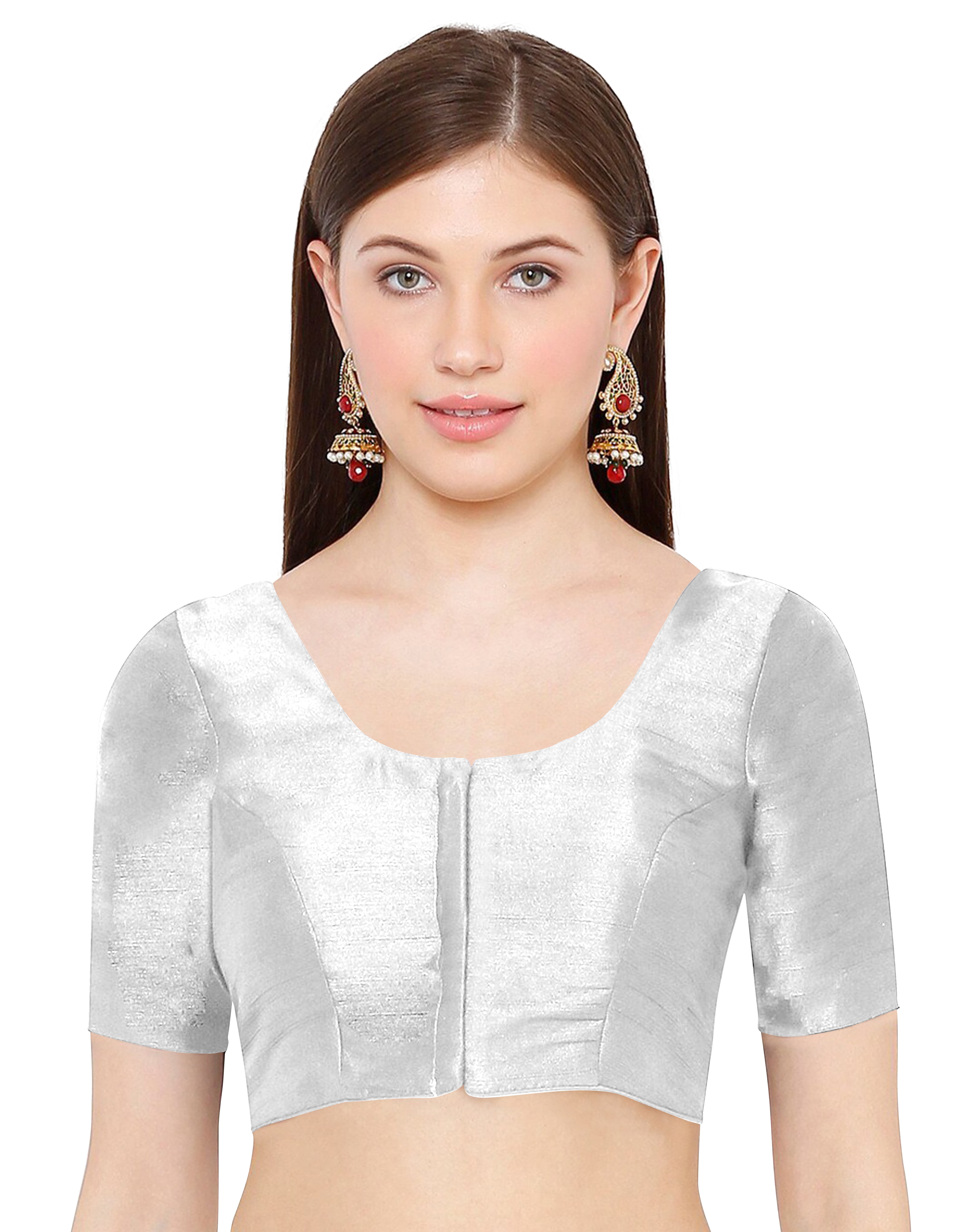 eloria Women's Art Silk Top Short Sleeve Blouse Deep Neck Top Sari ...