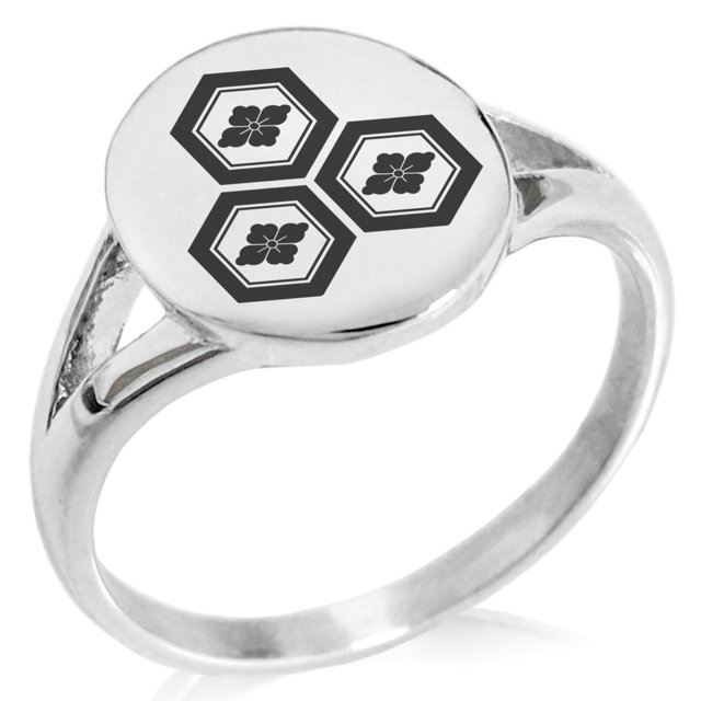 Stainless Steel Asai Samurai Crest Minimalist Oval Top Polished ...