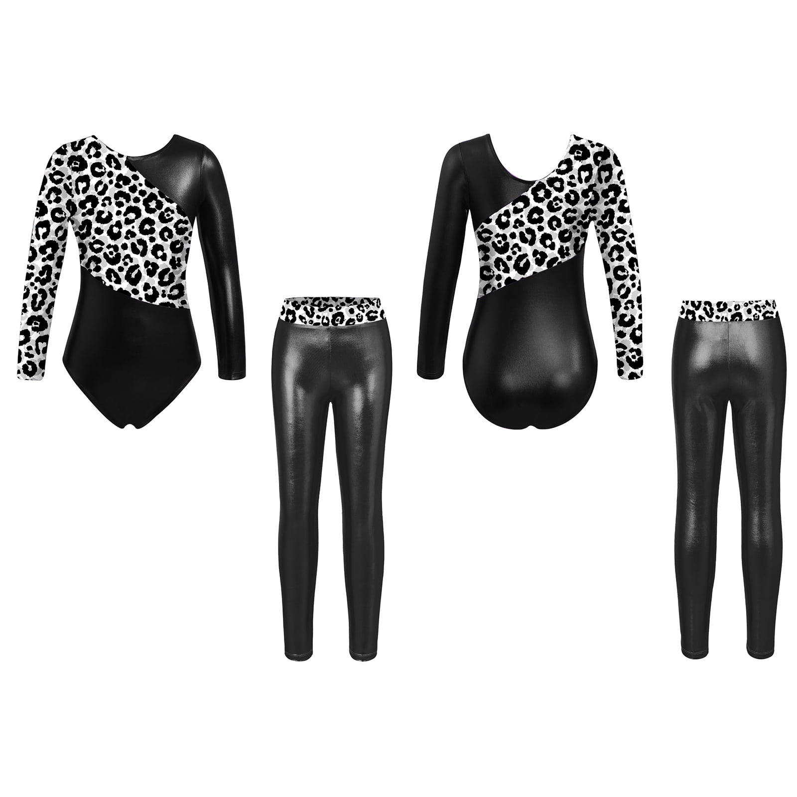 iiniim Kids Girls 2 Piece Gymnastics Outfits Shiny Long Sleeve Leotards ...