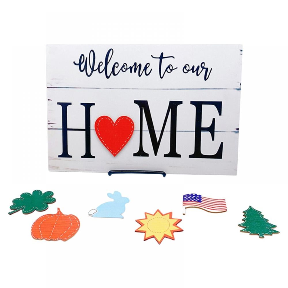 Popvcly Interchangeable Seasonal Welcome Sign Front Door Decor Rustic ...