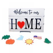 Interchangeable Wall Leaning Welcome Sign with 8 Magnetic Season Icons ...
