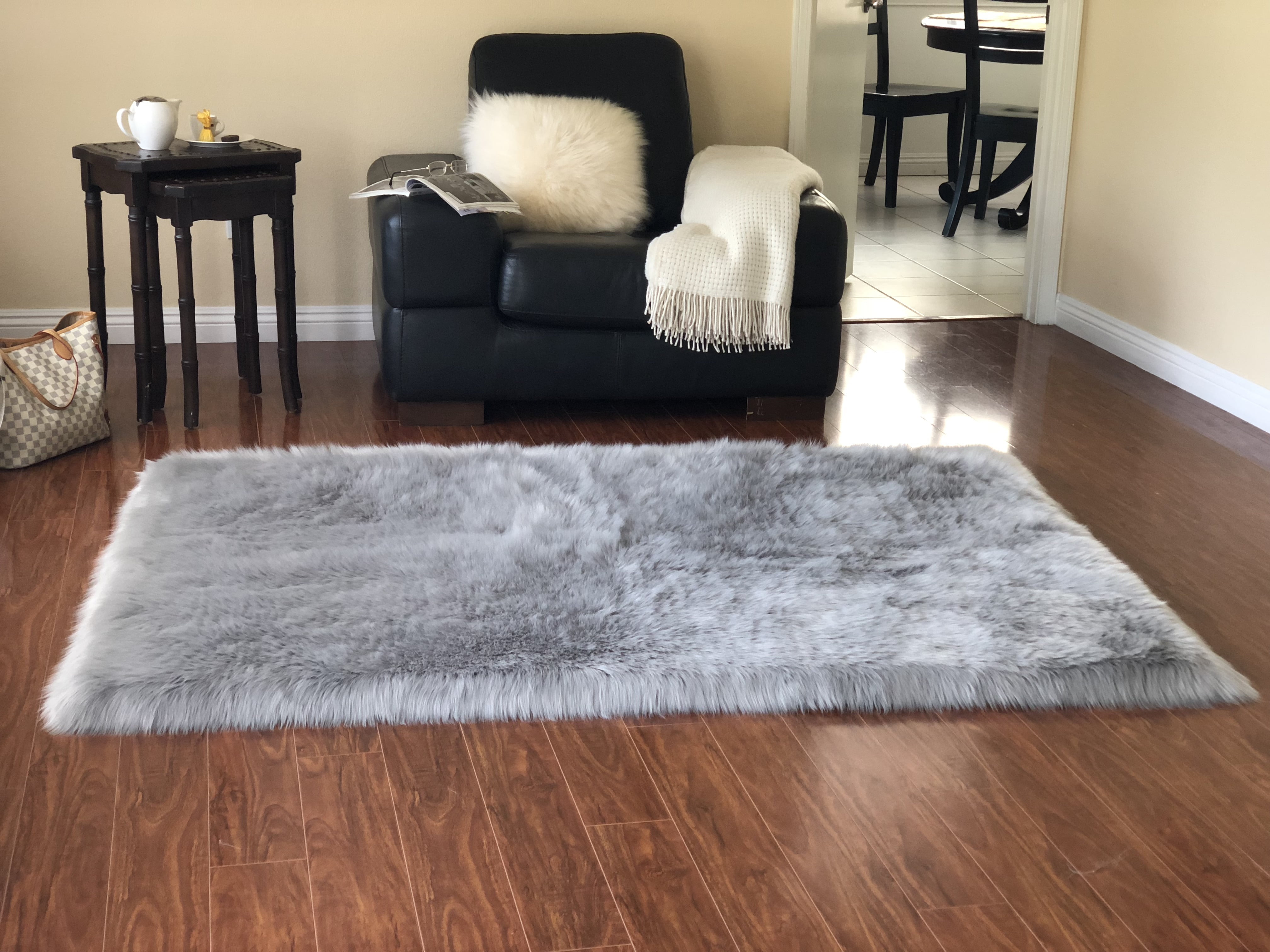 Soho Luxurious Faux Sheepskin Grey Shag Area Rug or Runner - Walmart.com
