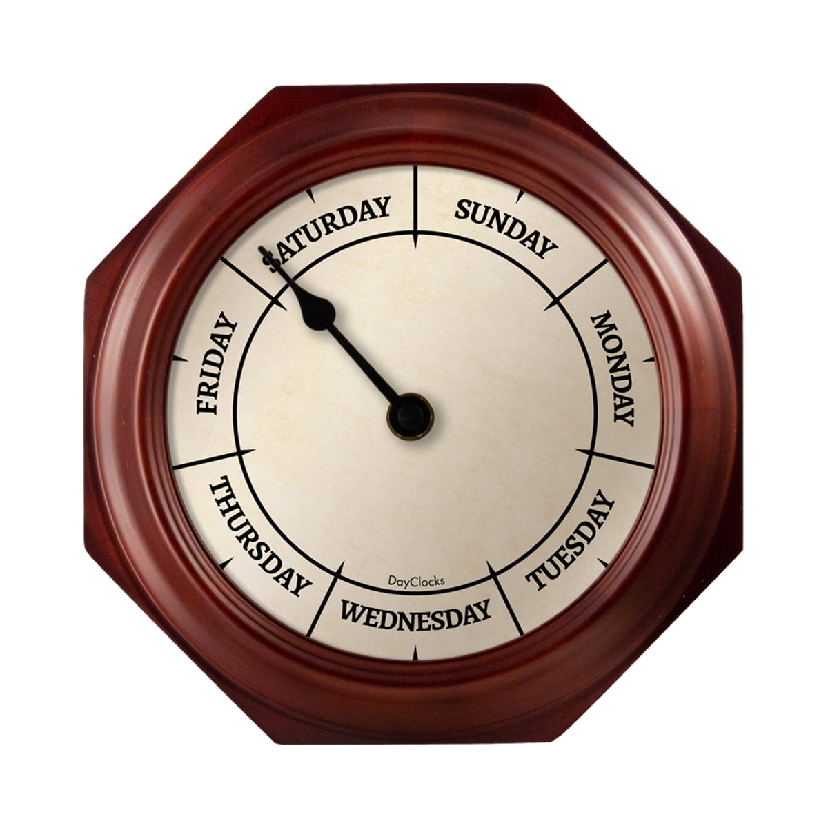DayClocks Classic Day-of-the-Week Wall Clock with 10" Mahogany Wood ...