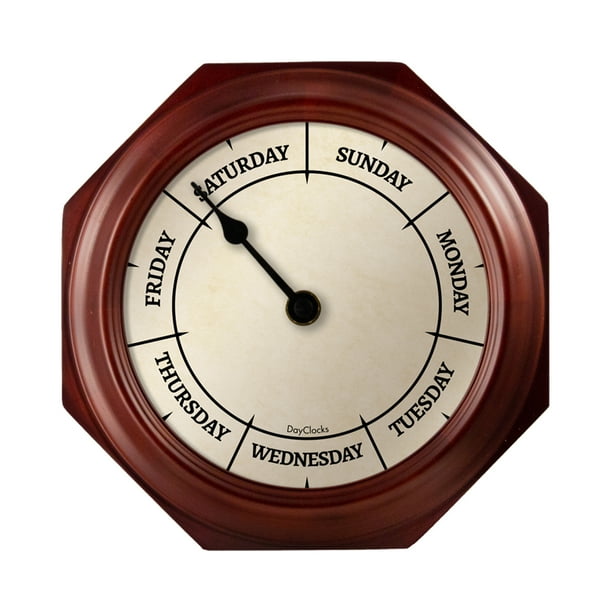 DayClocks Classic Day-of-the-Week Wall Clock with 10" Mahogany Wood ...