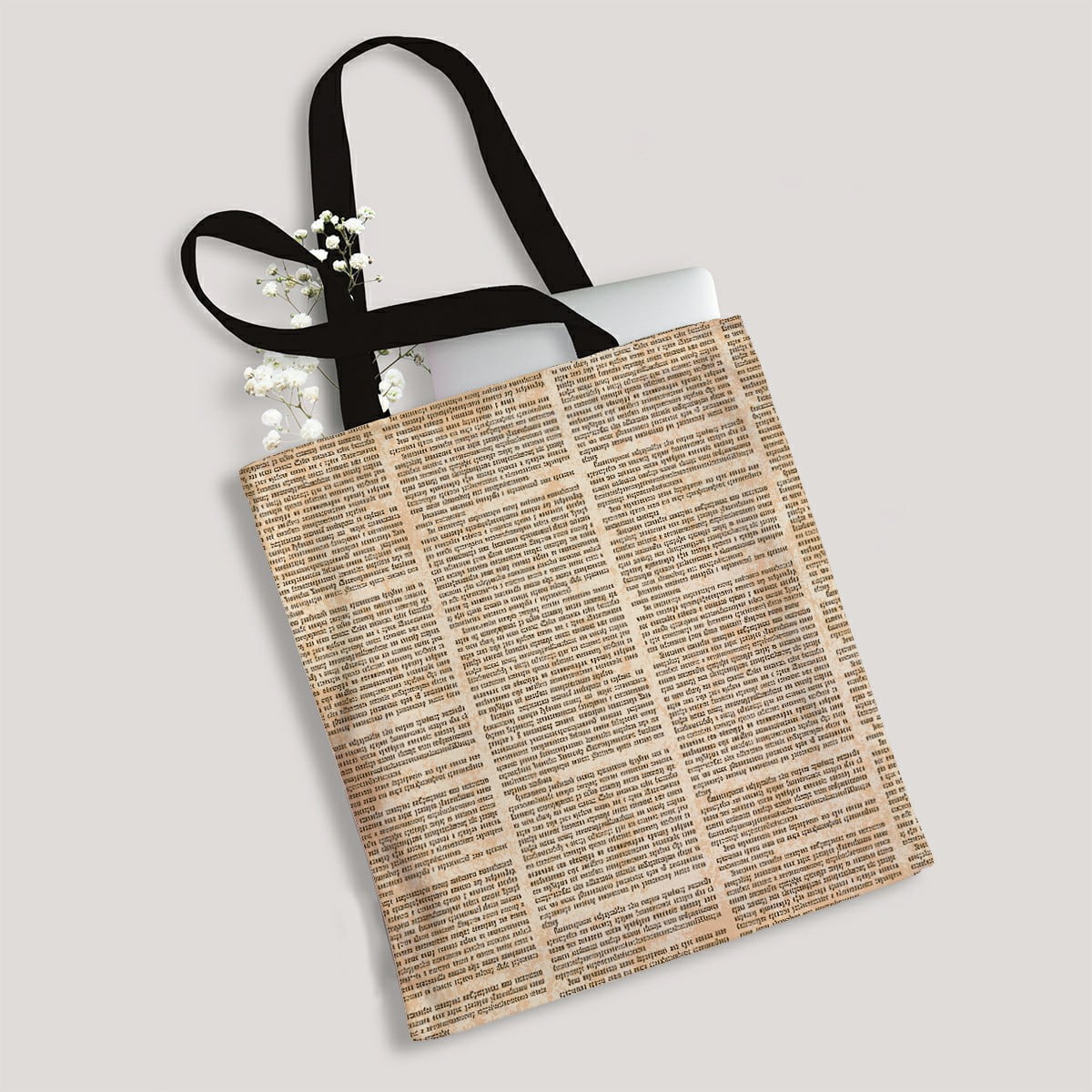 ABPHQTO Newspaper Columns Canvas Bag Reusable Tote Grocery Shopping ...