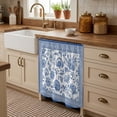 Blue Floral Cabinet Curtains 35"W x 35"L, Vintage Flowers Botanical ...