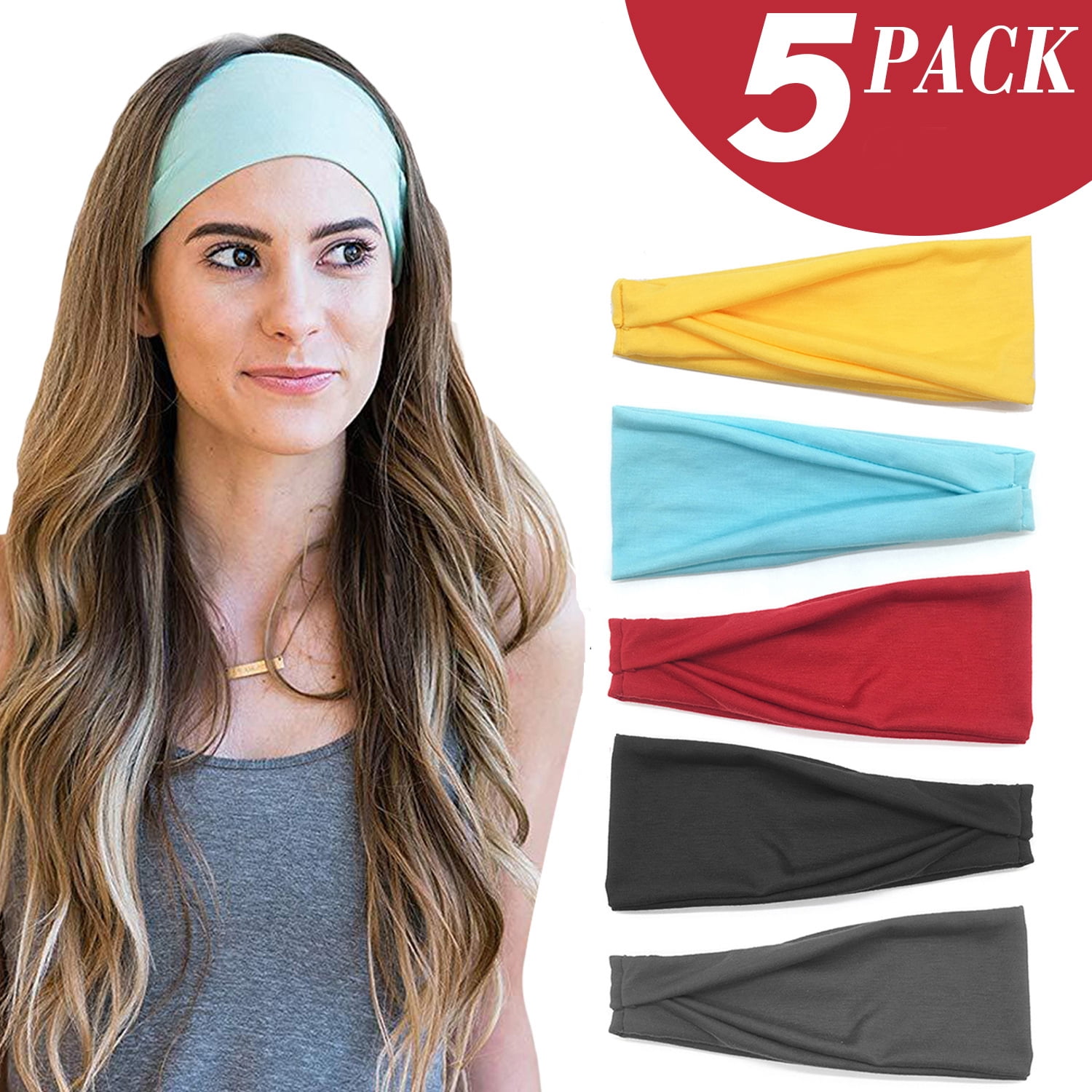5 Pack Workout Headbands For Women Non Slip Yoga Running Sport Athletic