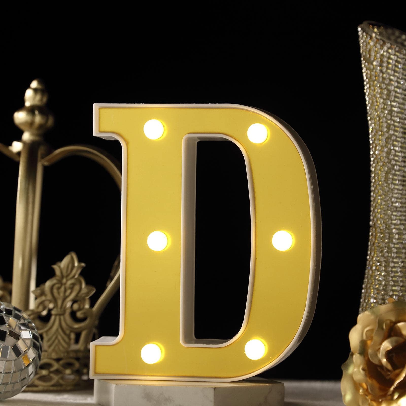 Efavormart 6" 3D Gold Marquee Letters 5 LED Light Up Letters Warm White ...