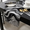 Abstract Waves Table Runner 48 Inches Long - Black Grey Modern ...