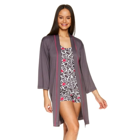 bebe Womens Pajamas 3 Piece Robe Tank Top and Lounge Pajama Shorts ...