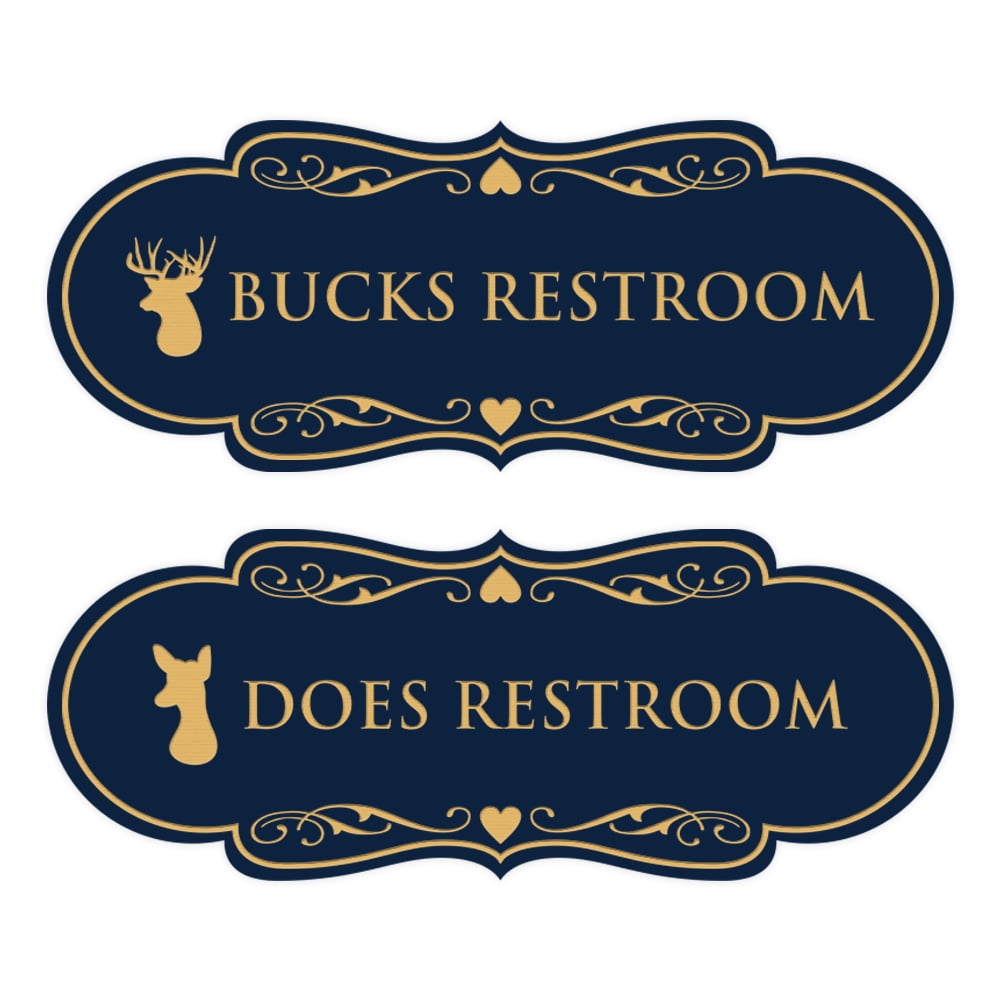Designer Bucks and Does Novelty Restroom Signs, Set of 2 (Navy Blue ...