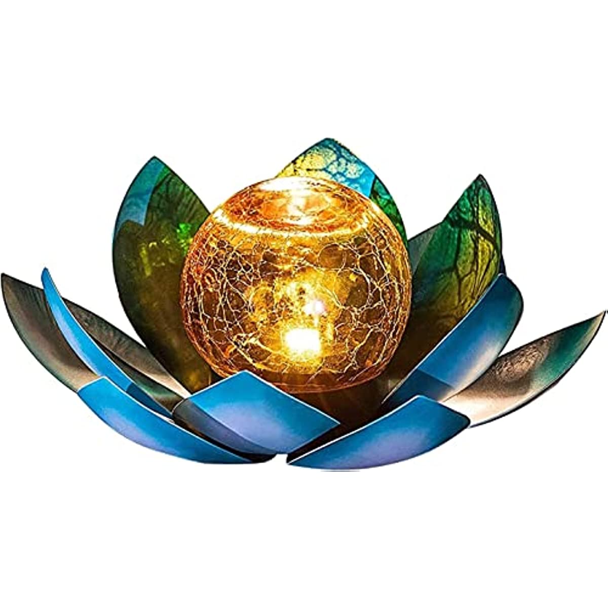 LINLIN Solar Lights Outdoor Garden Decor, Crackle Globe Glass Lotus ...