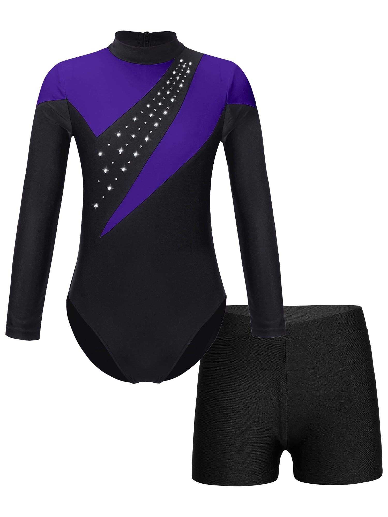 YIZYIF Girls Long Sleeve Dance Leotard with Booty Shorts Outfit Shiny ...