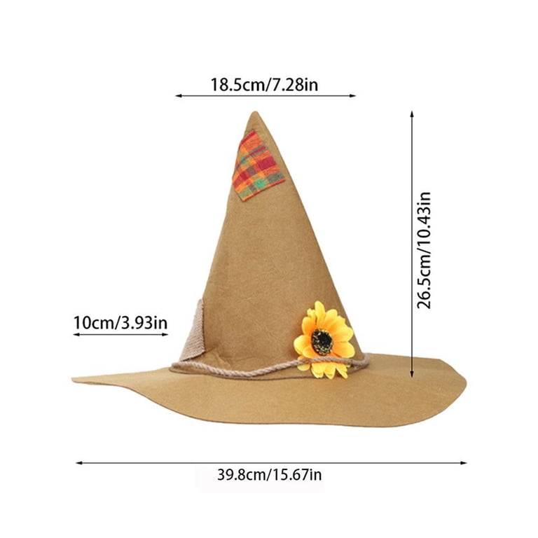 SAWOBUUN Halloween Scarecrow Hats Sunflower & Plaid Patch Felt Witch ...
