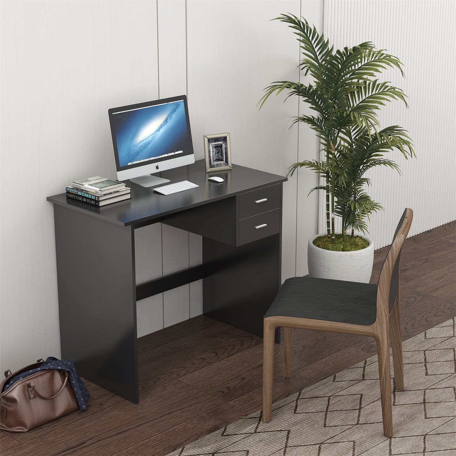 Computer Desk with 2 Pull Out Storage Drawers, Study Writing Desk for ...