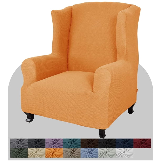 Super Stretch Wingback Chair Slipcover 1-Piece Soft Spandex Jacquard ...