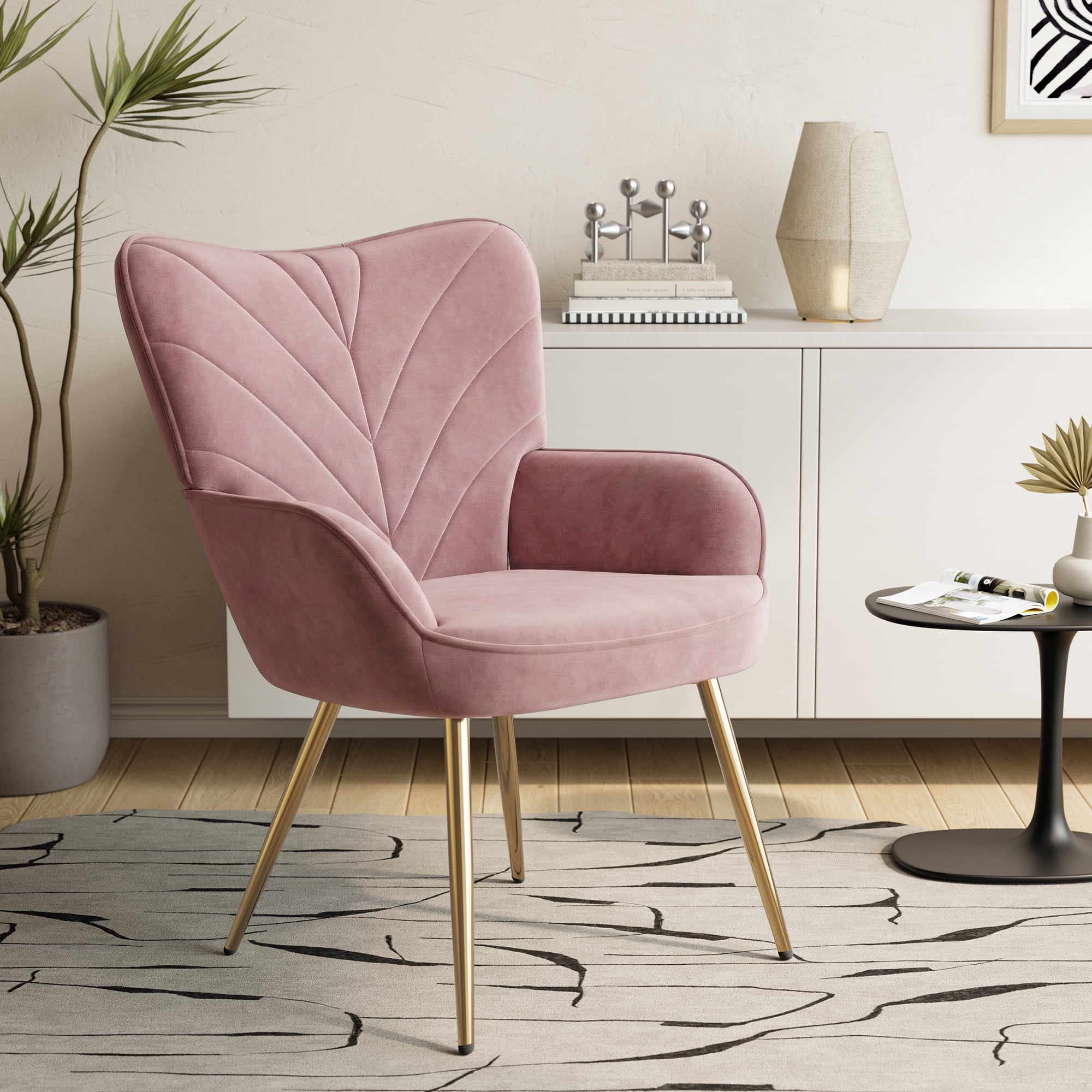 Click here for Malol Leaf Pattern Velvet Accent Chair With Golden... prices