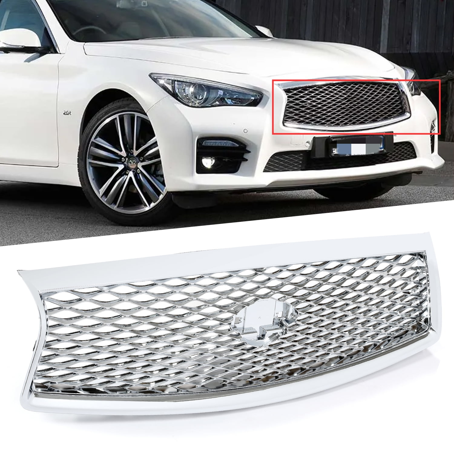 Kojem Chrome Front Bumper Center Grille Grill for 14-17 Infiniti Q50 ...