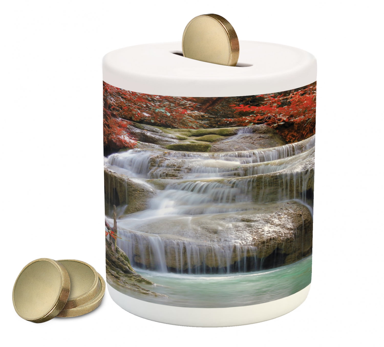 Waterfall Piggy Bank, Waterfalls Flows Through Giant Rocks Surrounded ...