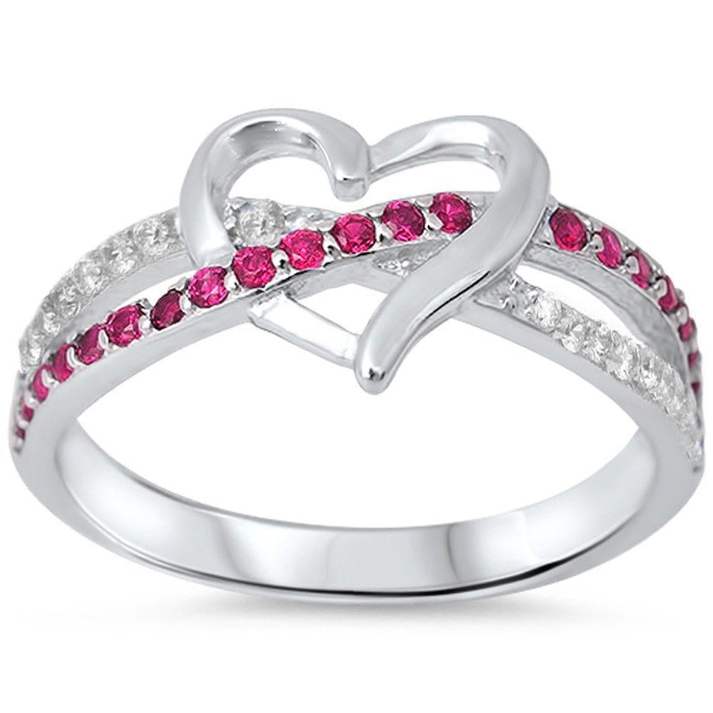 Sterling Silver Synthetic Ruby CZ Twisted Infinity Heart Ring Size 5 ...