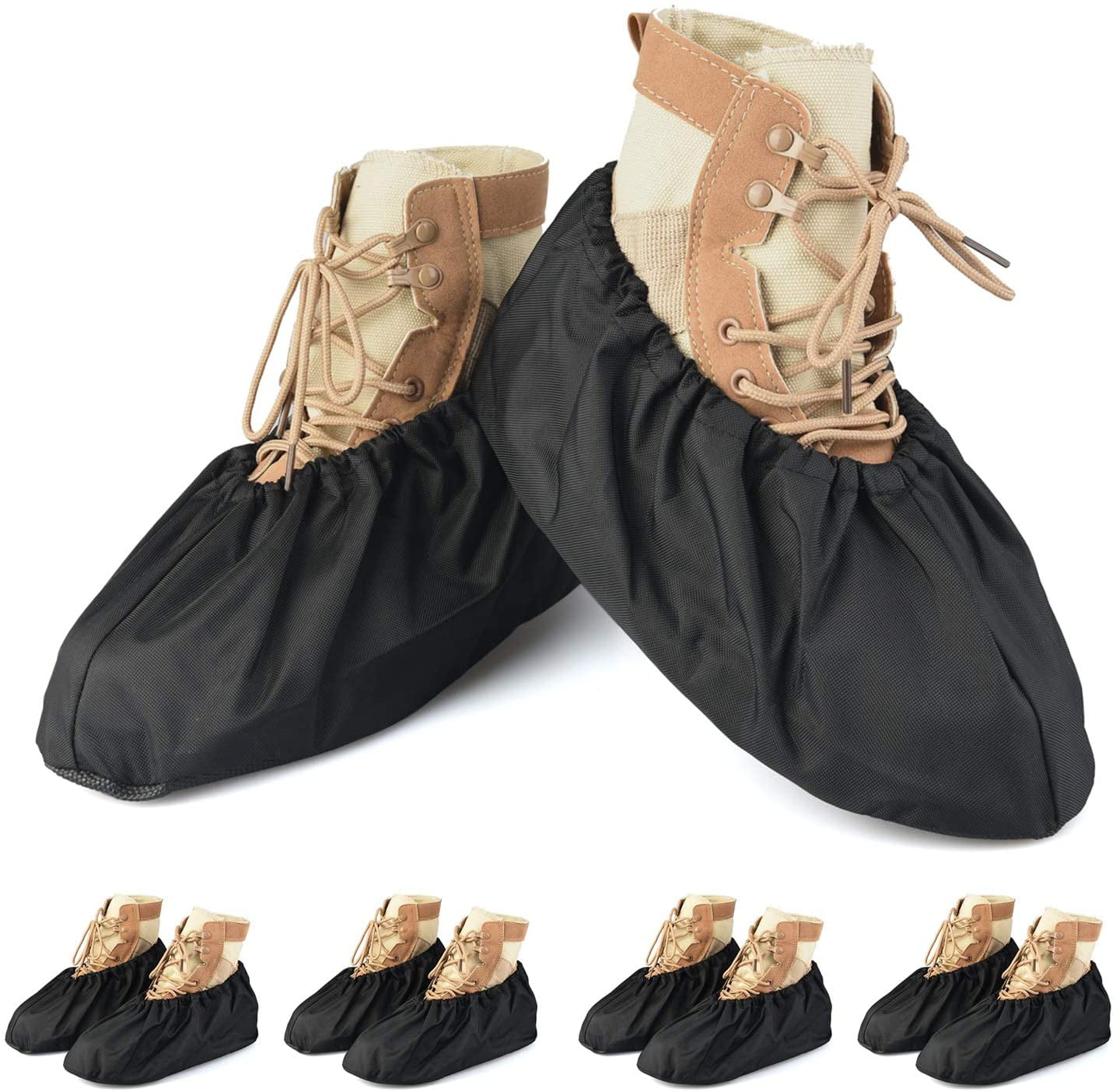 PlasMaller 5 Pairs Black Non Slip Washable Reusable Shoe Covers For ...