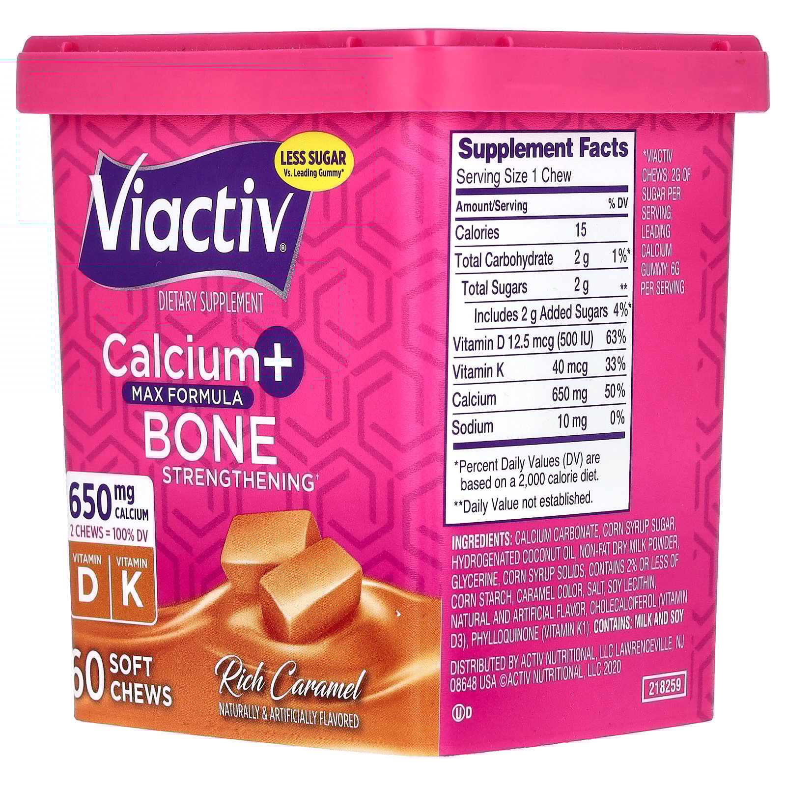 Viactiv Chewable Soft Calcium Plus D Dietary Supplement, Caramel Flavor ...