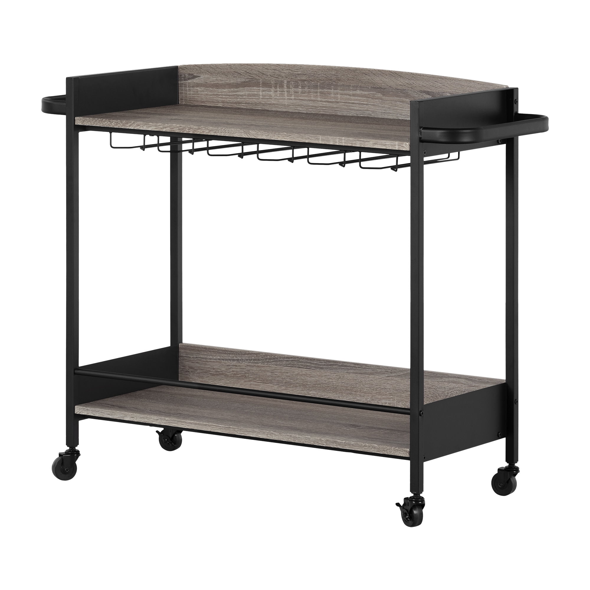City Life Bar Cart with Wine Glass Rack Black and Weathered Oak ...