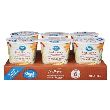 Great Value Beef Flavour Instant Ramen Noodle Cups - Walmart.ca