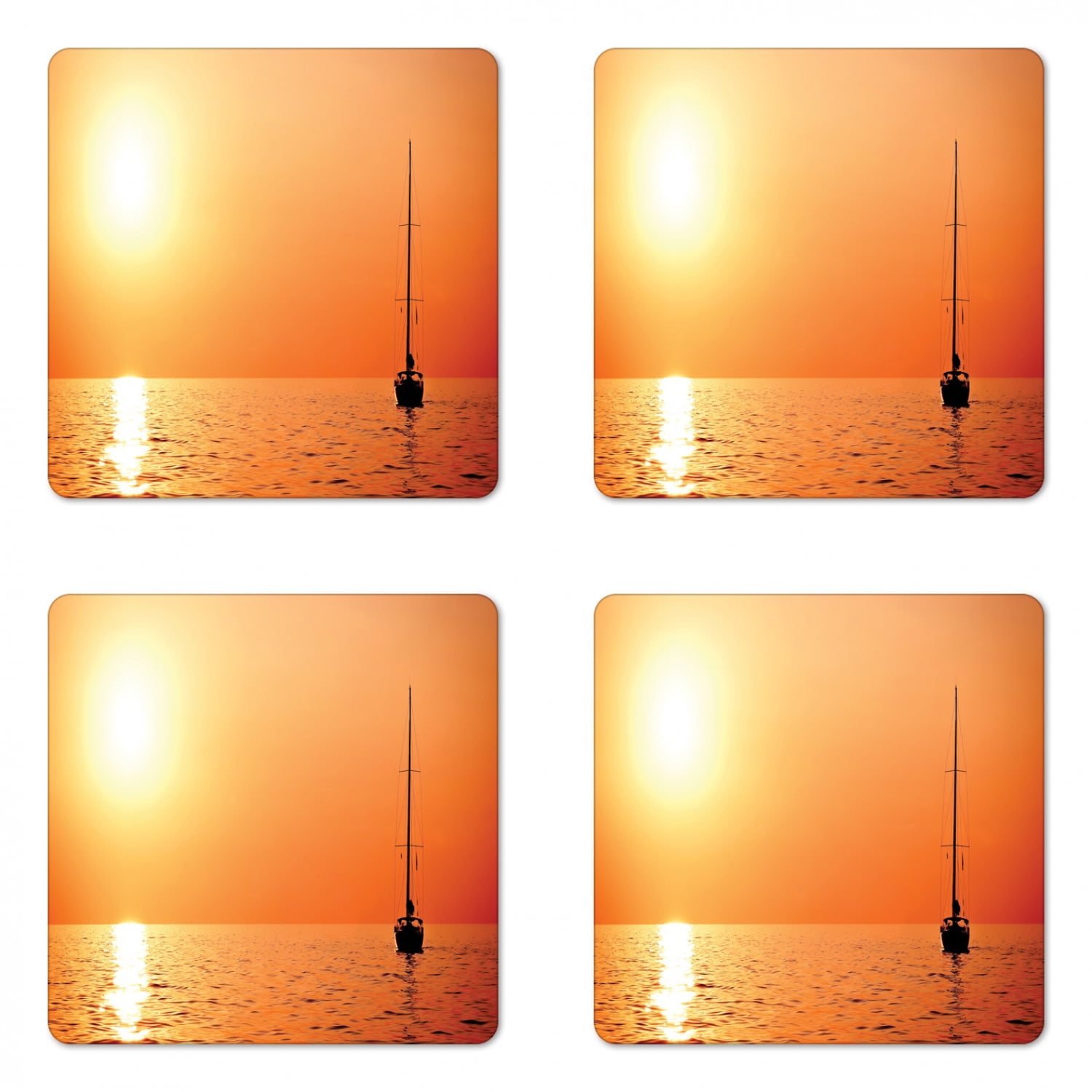 Sailboat Coaster Set of 4, Lonely Yacht at Sunset Sailing Competition ...
