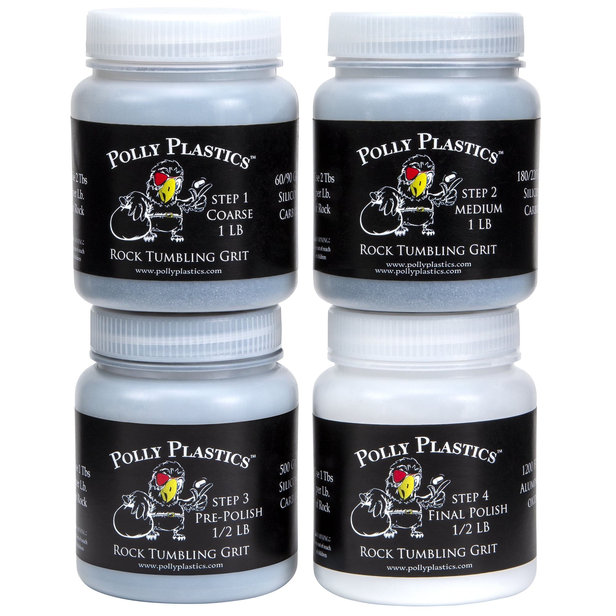 Rock Tumbler Refill Grit Media Kit (3lbs) by Polly Plastics | 4-Steps ...