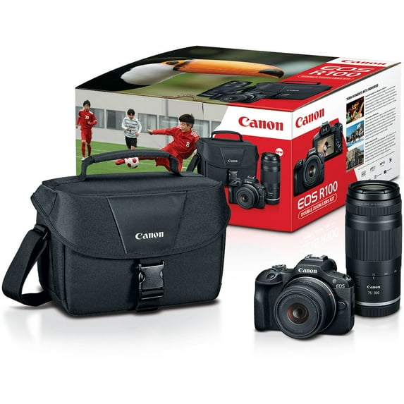Restored Canon EOS R100 CAM Double Zoom Lens Kit w/RF-S18-45/RF75-300mm ...