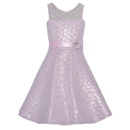 Bonnie Jean Tween Girls 7-16 Pink Silver Floral Illusion Fit Flare ...
