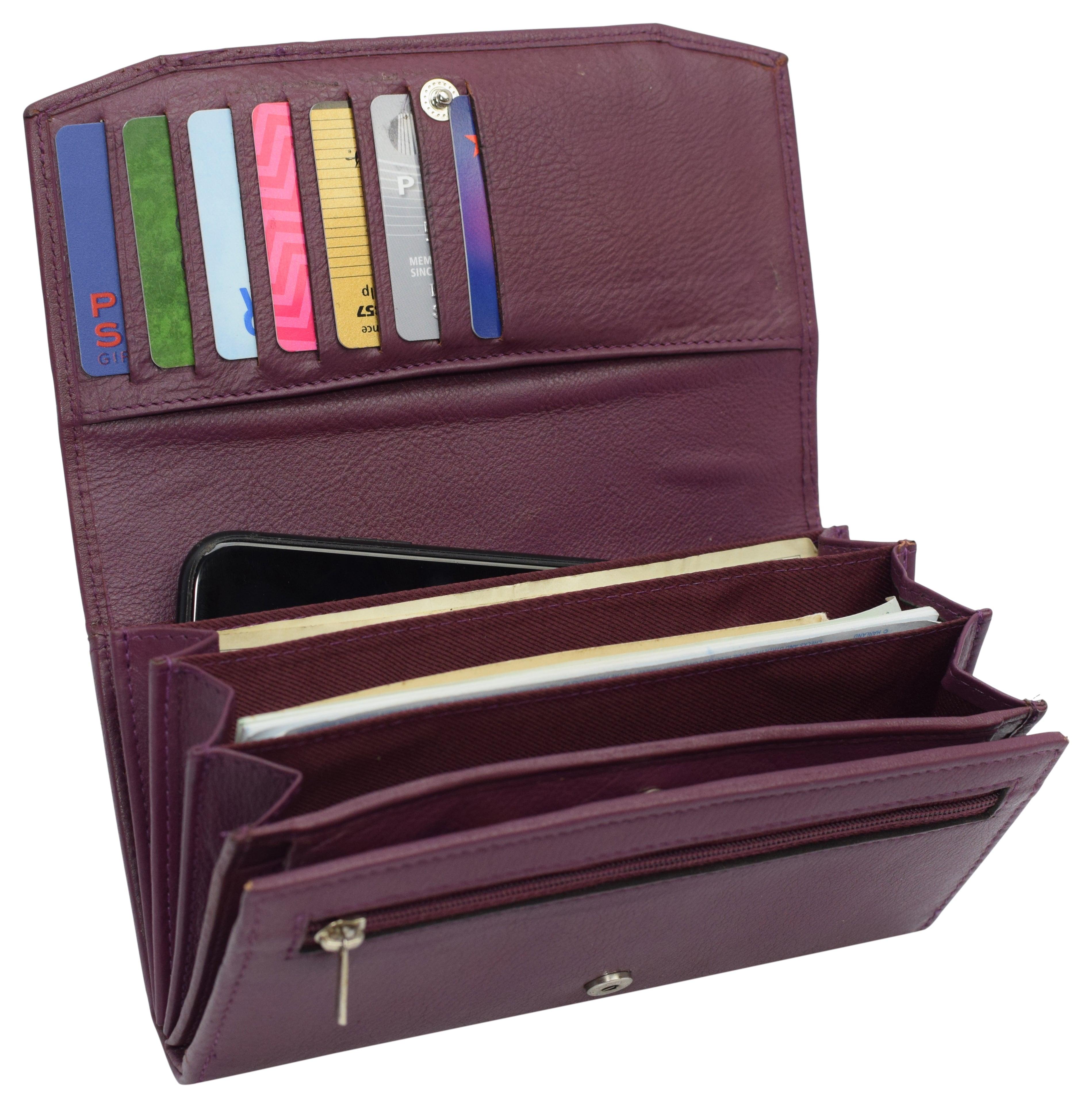Womens Genuine Leather Wallets RFID Blocking Accordion Trifold Card ...
