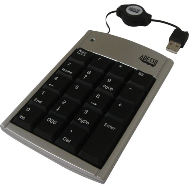 Adesso 19 Key Numeric Keypad with Retractable Cord, Silver - Walmart ...