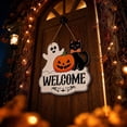 Halloween Wreath Sign Wooden Door Hanger, Ghost Pumpkin BlackCat Porch ...