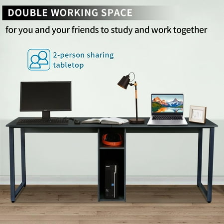 Long Office Desk For 2 Person, Black Large Double Workstation Computer ...