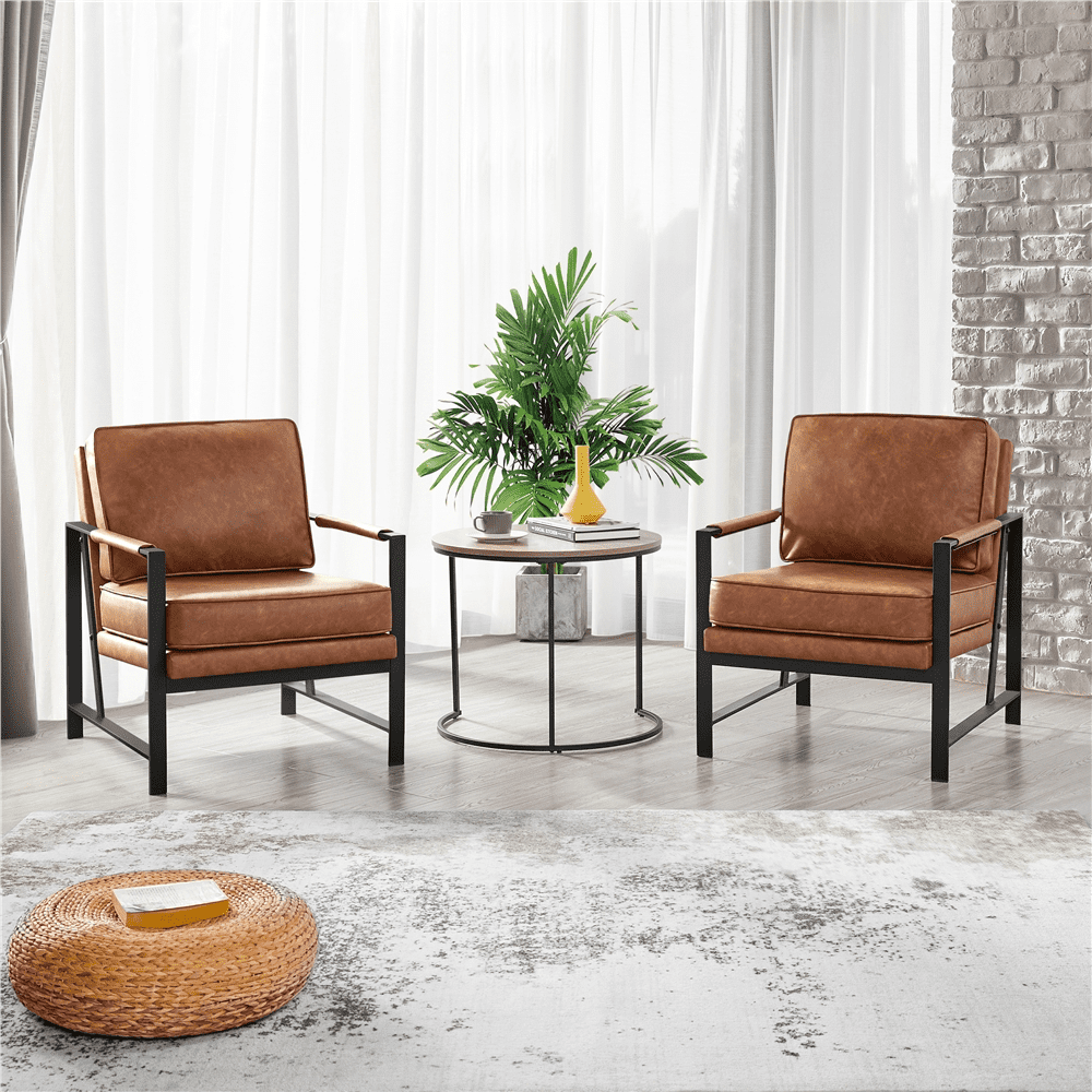 Yaheetech Set of 2 Upholstered Faux Leather Accent Chair, Light Brown ...