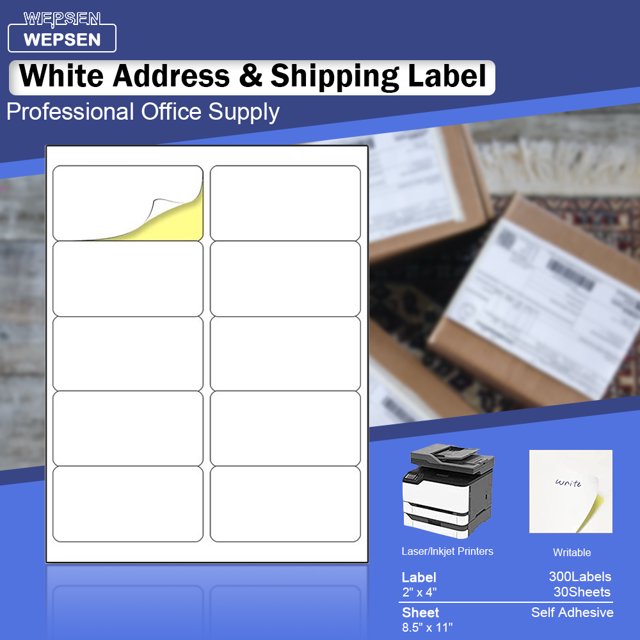WEPSEN 30 Sheets, 300 Labels Multi-Use Labels, White, 2" x 4 ...