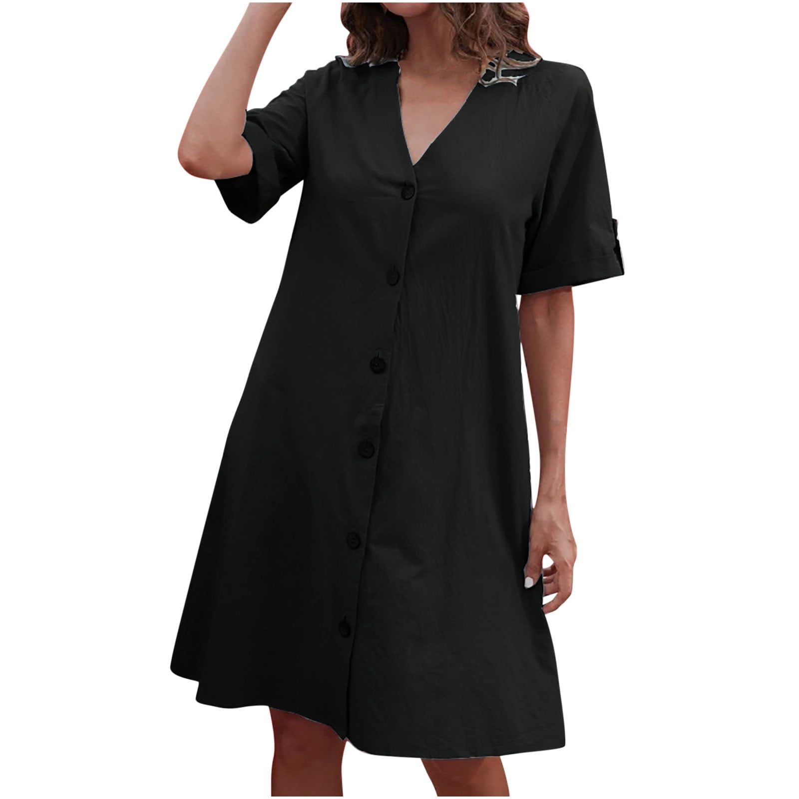 Click here for Aherbiu Summer Dresses For Women Button Down V Nec... prices