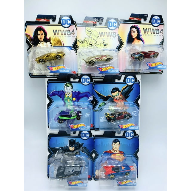 DC Comics Character Car Set of 7 Hot Wheels Wonder Woman, WW84 Golden ...