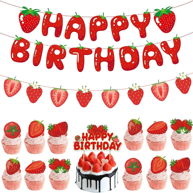 Strawberry Theme Birthday Party Decorations, Strawberry Happy Birthday ...
