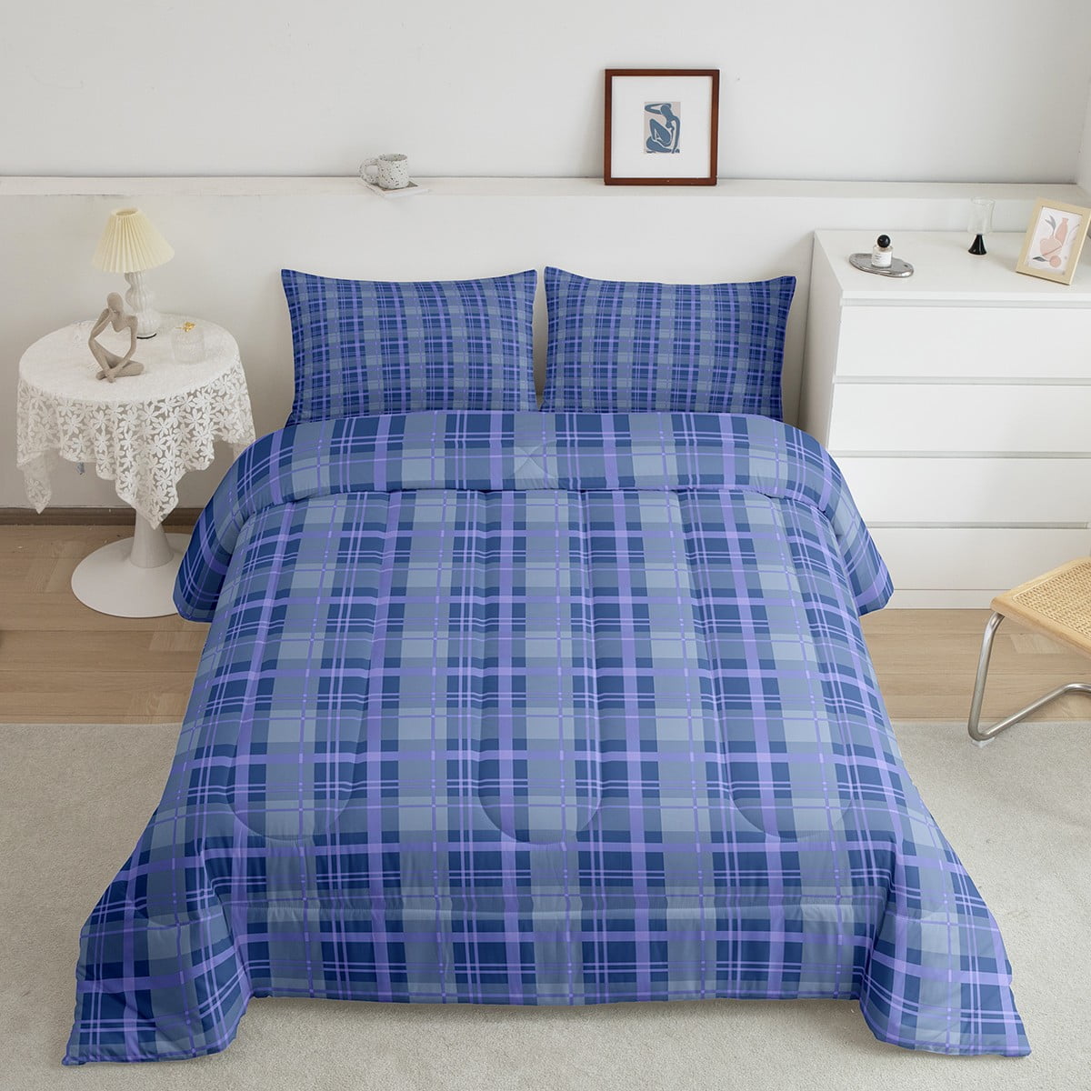 Click here for Erosebridal Blue Plaid Comforter Sets Queen Size... prices