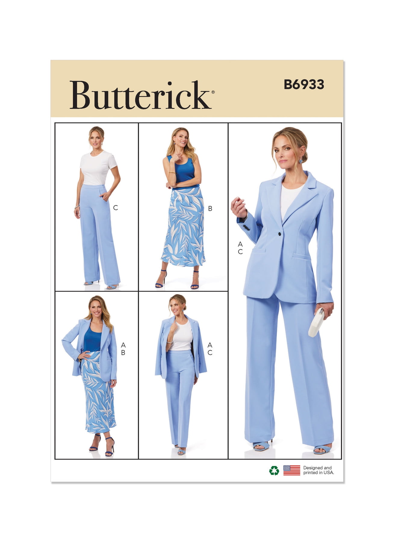Butterick Sewing Pattern 6933 - Misses' Jacket, Skirt and Pants, Size ...
