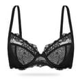 Wingslove Womens Sexy Lace Balconette Push Up Bra Plus Size Sheer