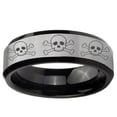 Multiple Skull Beveled Edge Gray And Black Tungsten Men Ring 10MM ...