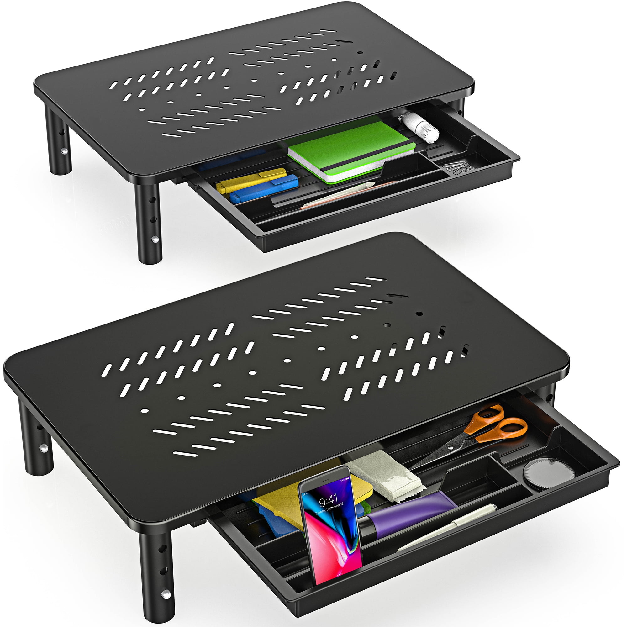 Dual Monitor Stand with Drawer 2PK - Adjustable Computer Monitor Riser ...